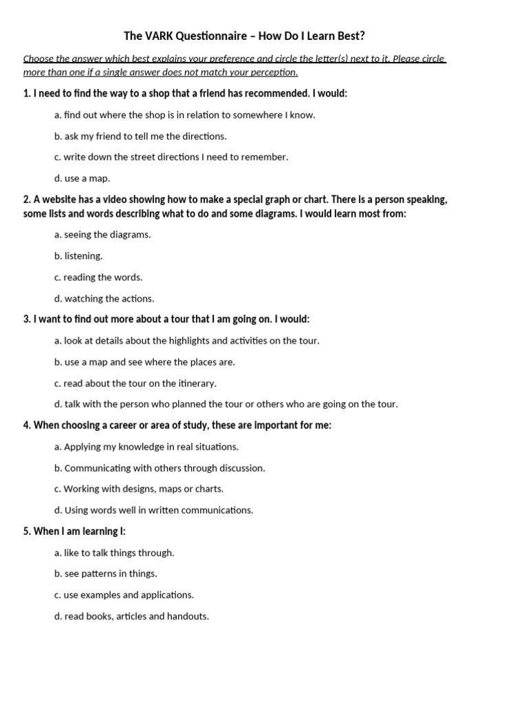 The VARK Questionnaire | PDF
