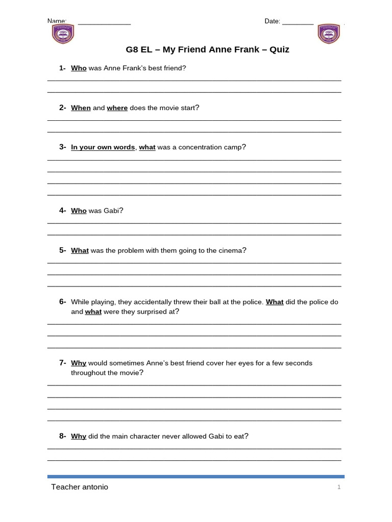 Anne Frank Quiz and WWII Timeline | PDF | Nazi Germany | World War II
