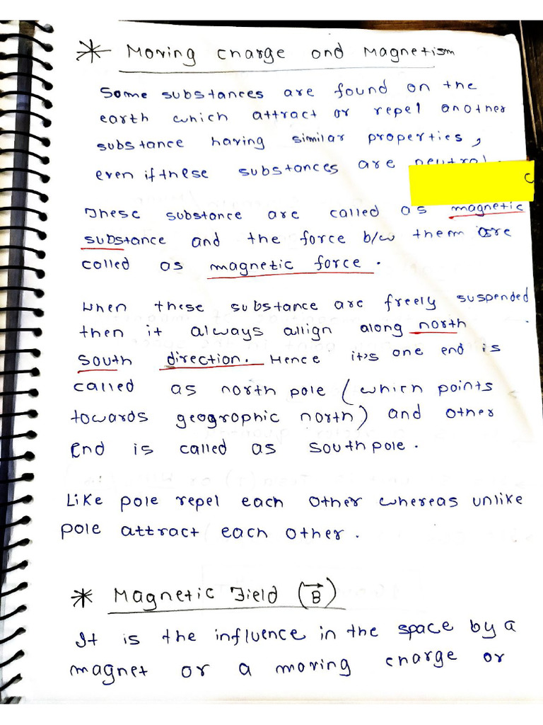Notes Moving charges and magnetism | PDF