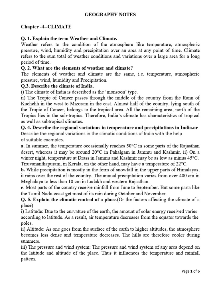 Climate Notes 25-26 | PDF | Monsoon | Rain