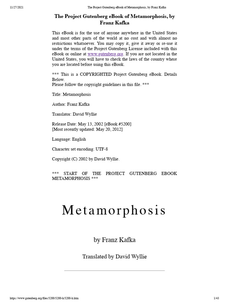 Metamorphosis | PDF | The Metamorphosis