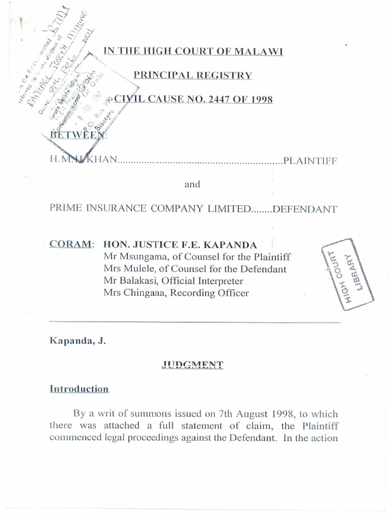 Khan v Prime Insurance Company Limited (Civil Cause 2447 of 1998) 2001 ...