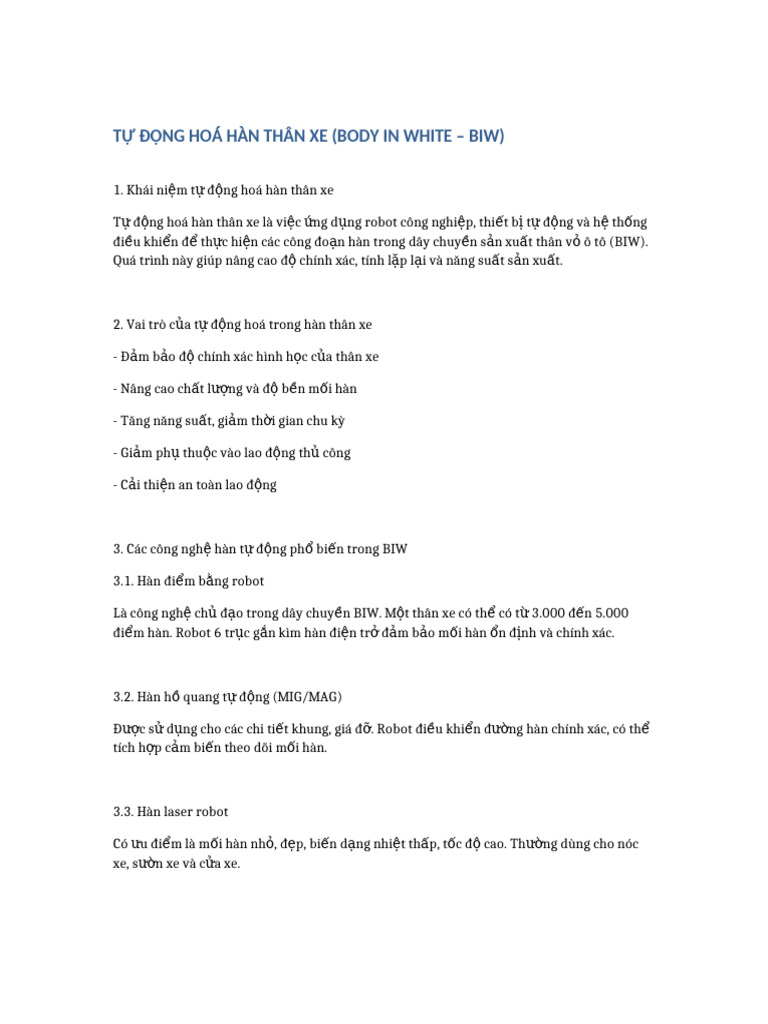 Tu Dong Hoa Han Than Xe BIW 2 | PDF