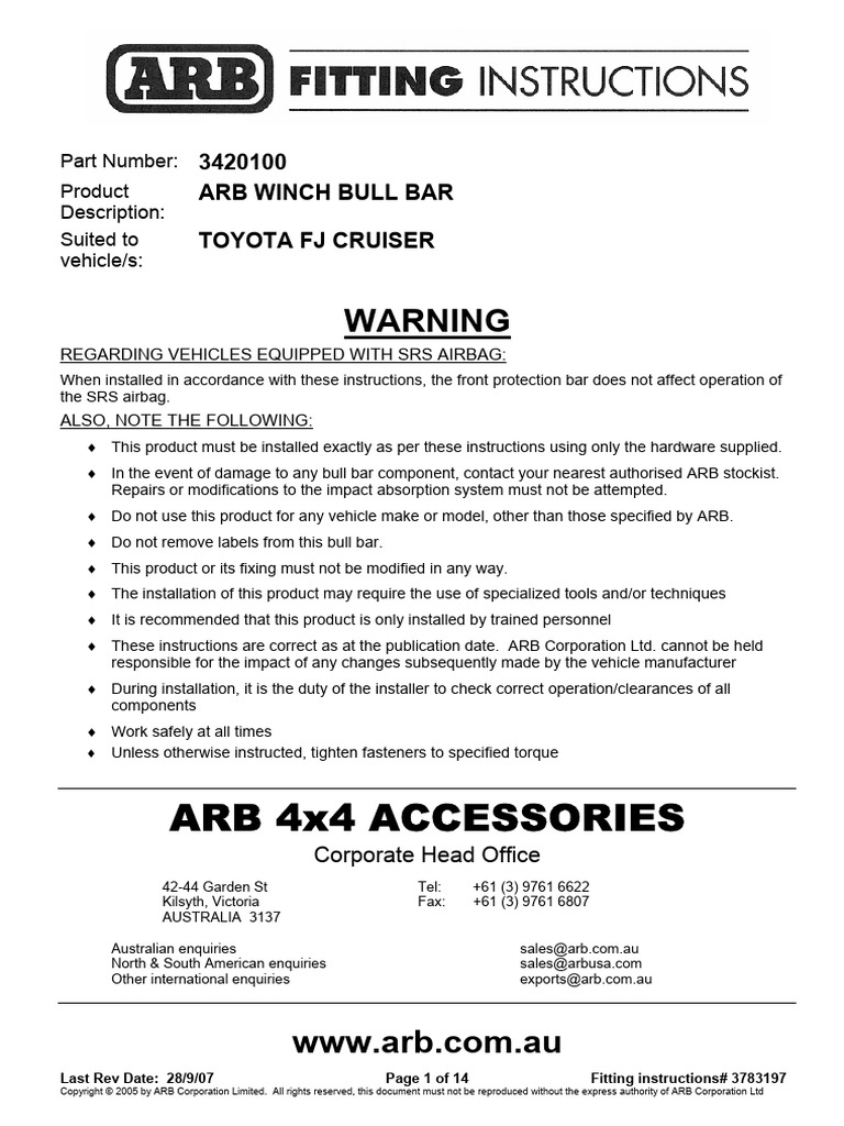 Arb Bull Bar Manual 2 | PDF | Screw | Nut (Hardware)