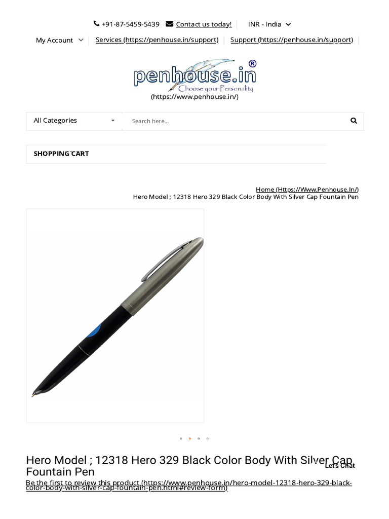 Hero Model ; 12318 Hero 329 Black Color Body With Silver Cap Fountain ...