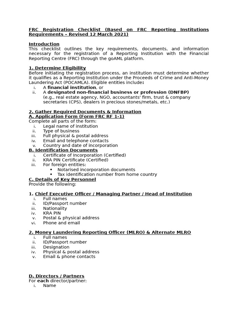 FRC Registration Checklist | PDF | Identity Document | Notary Public