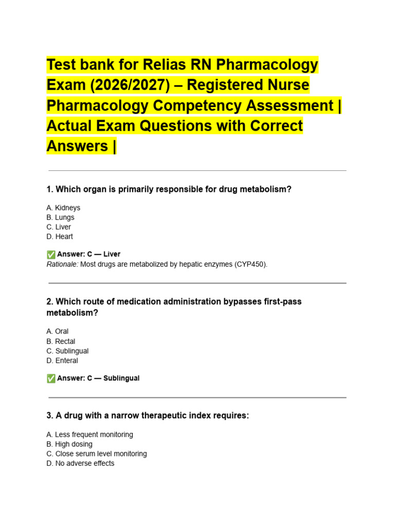 RN Pharmacology Exam Test Bank 2026/2027 | PDF | Hypoglycemia | Medical ...