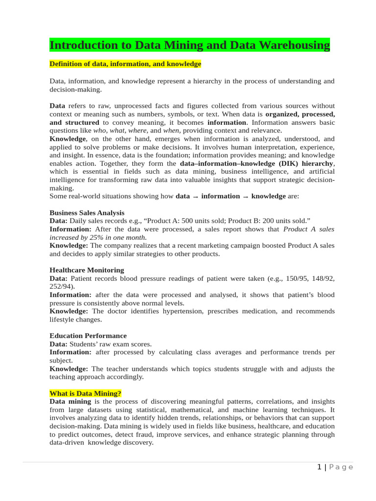 Data Mining and Warehousing Basics | PDF | Data Warehouse | Data Mining