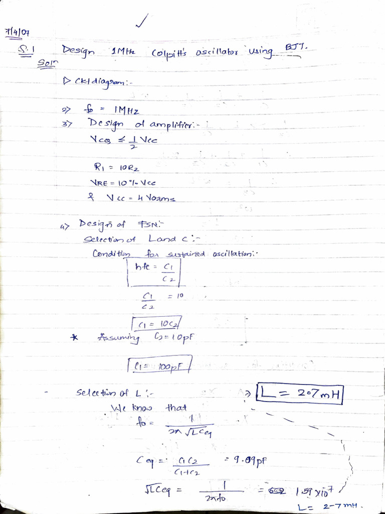 Colpitt's Oscillator Design, Crystal Oscillator | PDF | Electronic ...