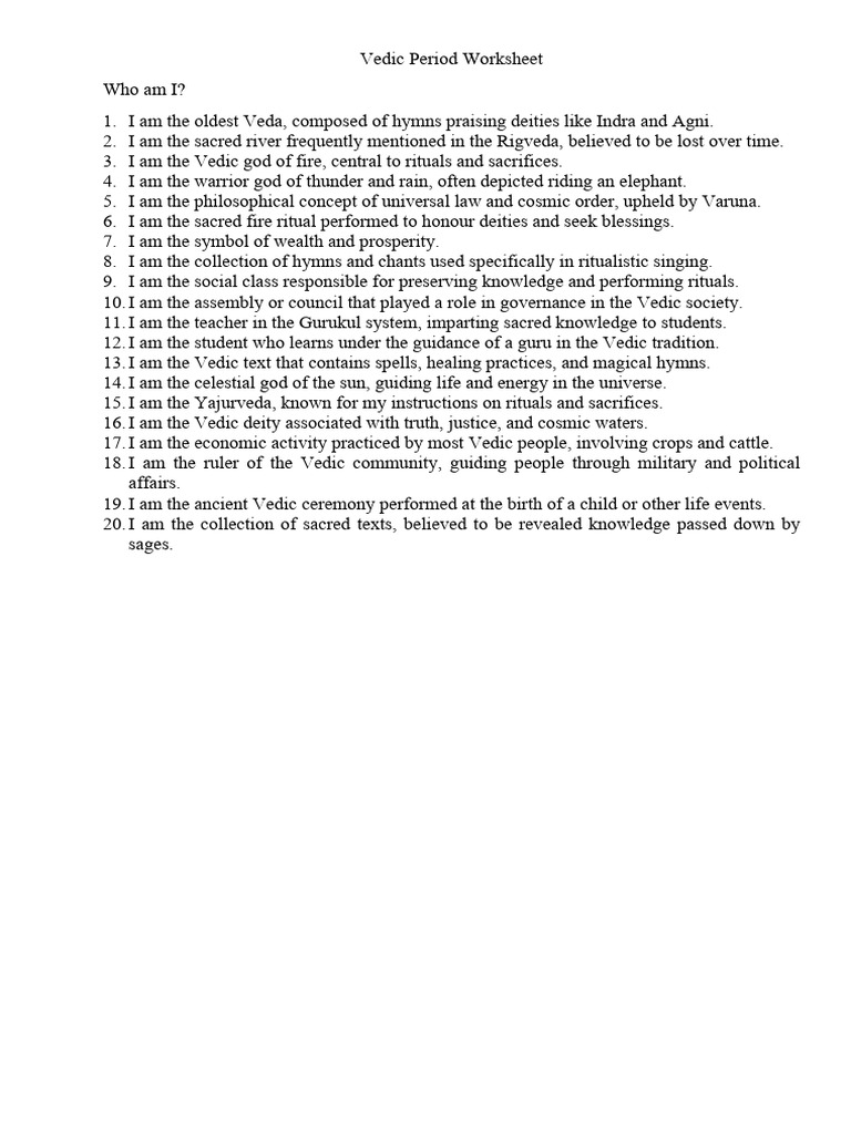 Vedic Period Worksheet Insights | PDF