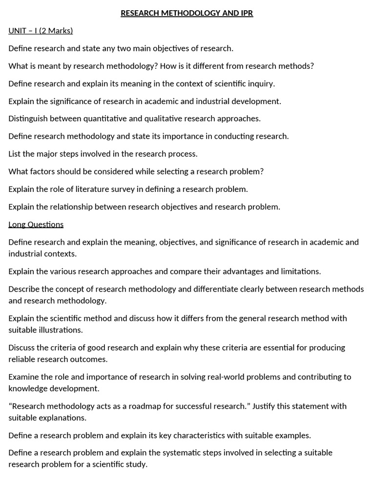 Research Methodology and IPR Overview | PDF | Methodology ...