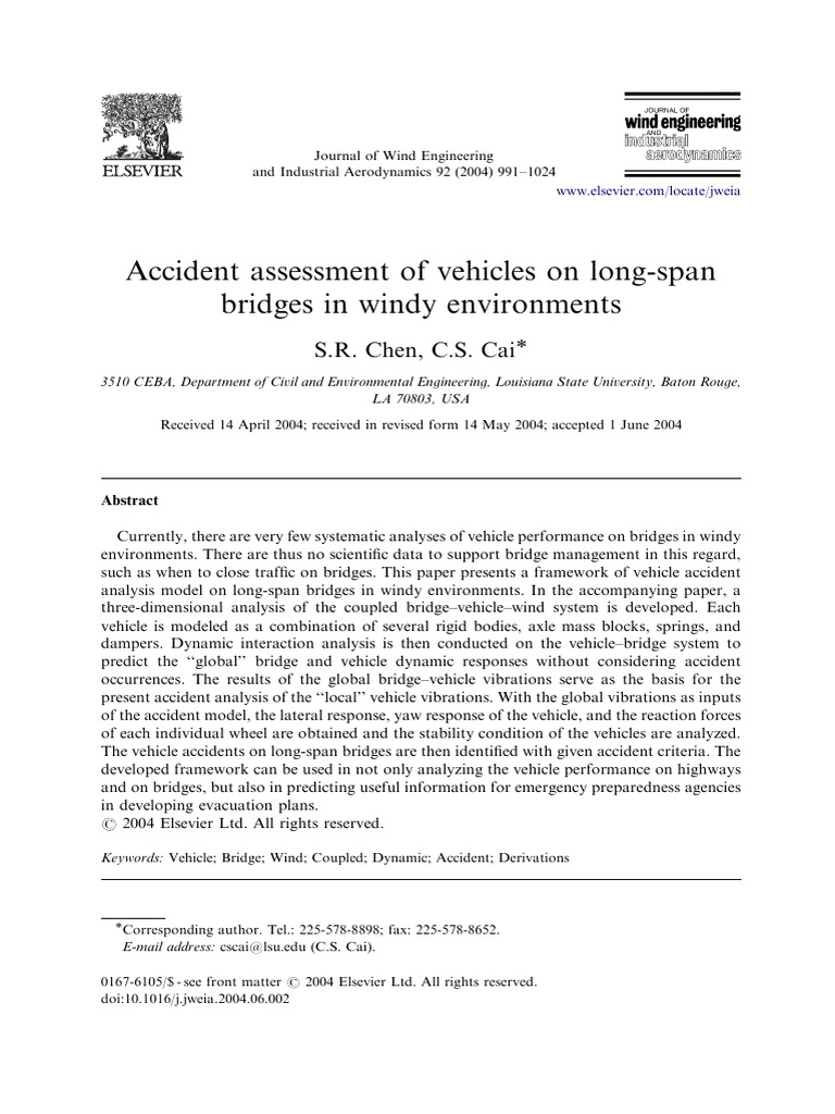 Accident assessment of vehicles on long-span bridge in windy env | PDF | Force | Accidents