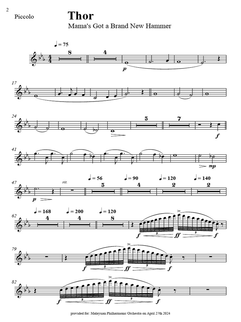 2 M. Giacchino_Thor_Love and Thunder_Mama's Got a Brand New Hammer_Piccolo | PDF