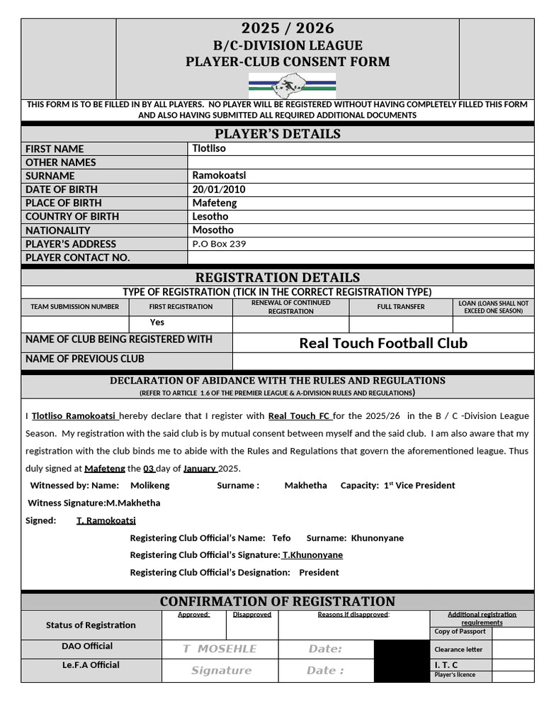 Player Consent Form..B & C | PDF | Government