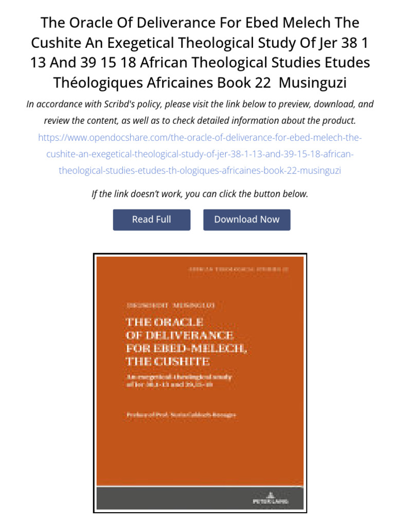 The oracle of deliverance for Ebed Melech the cushite An exegetical ...