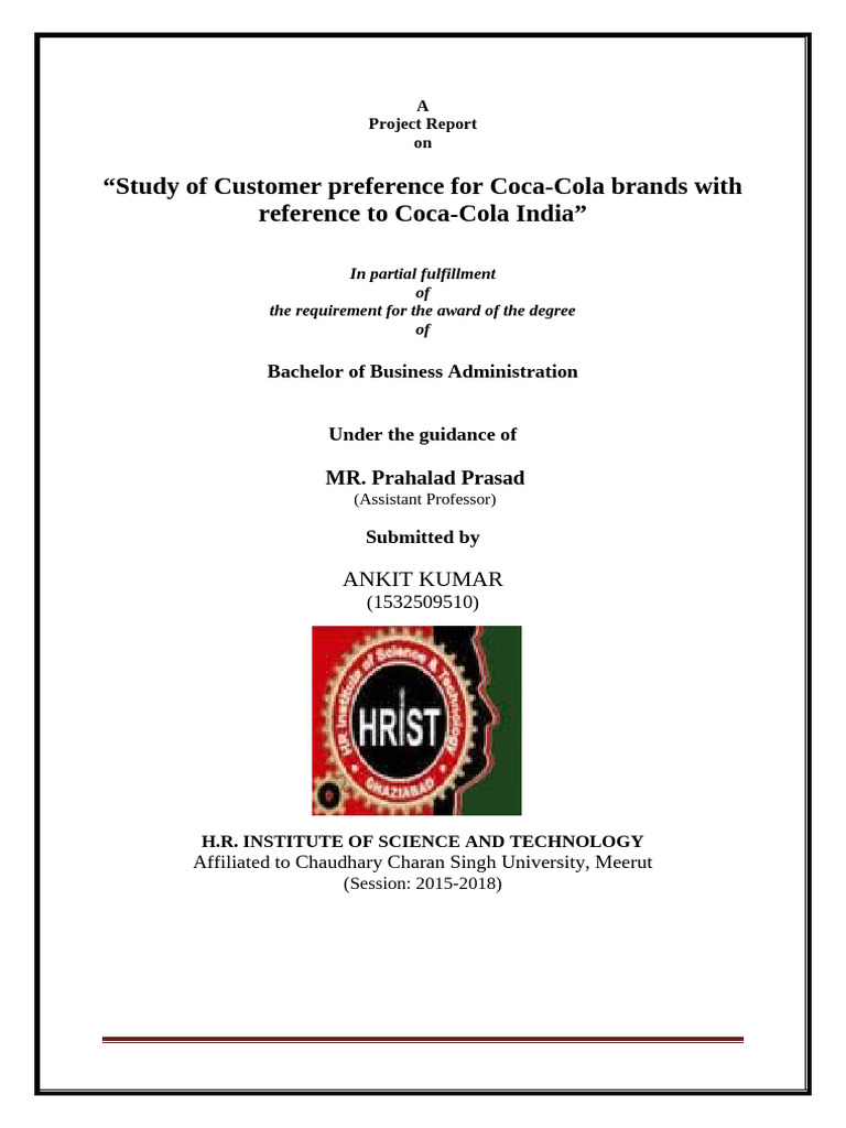 PROJECT_REPORT_ON_COCA-COLA 1-4 | PDF | Soft Drink | Coca Cola
