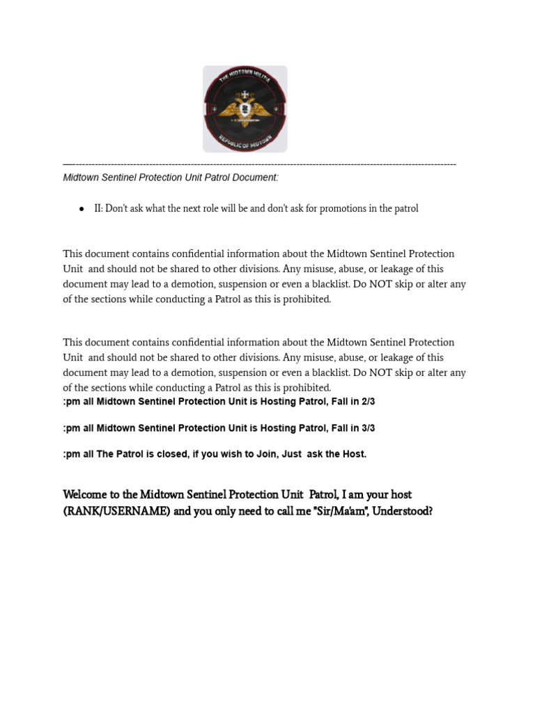Midtown Sentinel Patrol Rules & Training | PDF