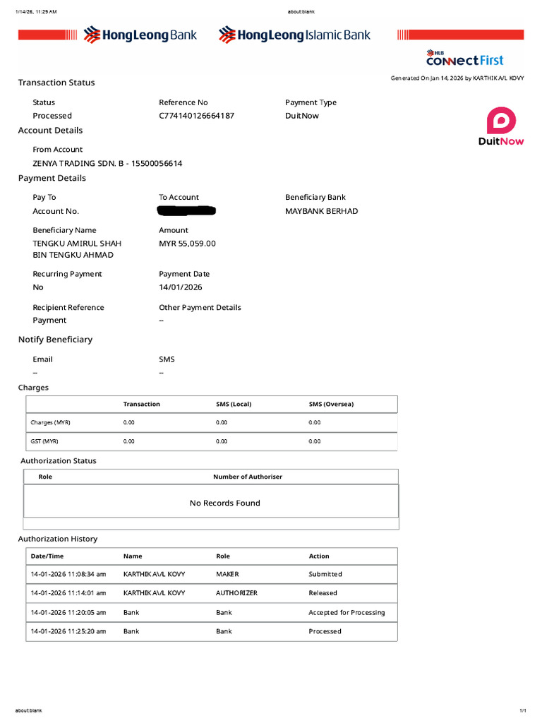 DuitNow Transaction Details - Jan 2026 | PDF