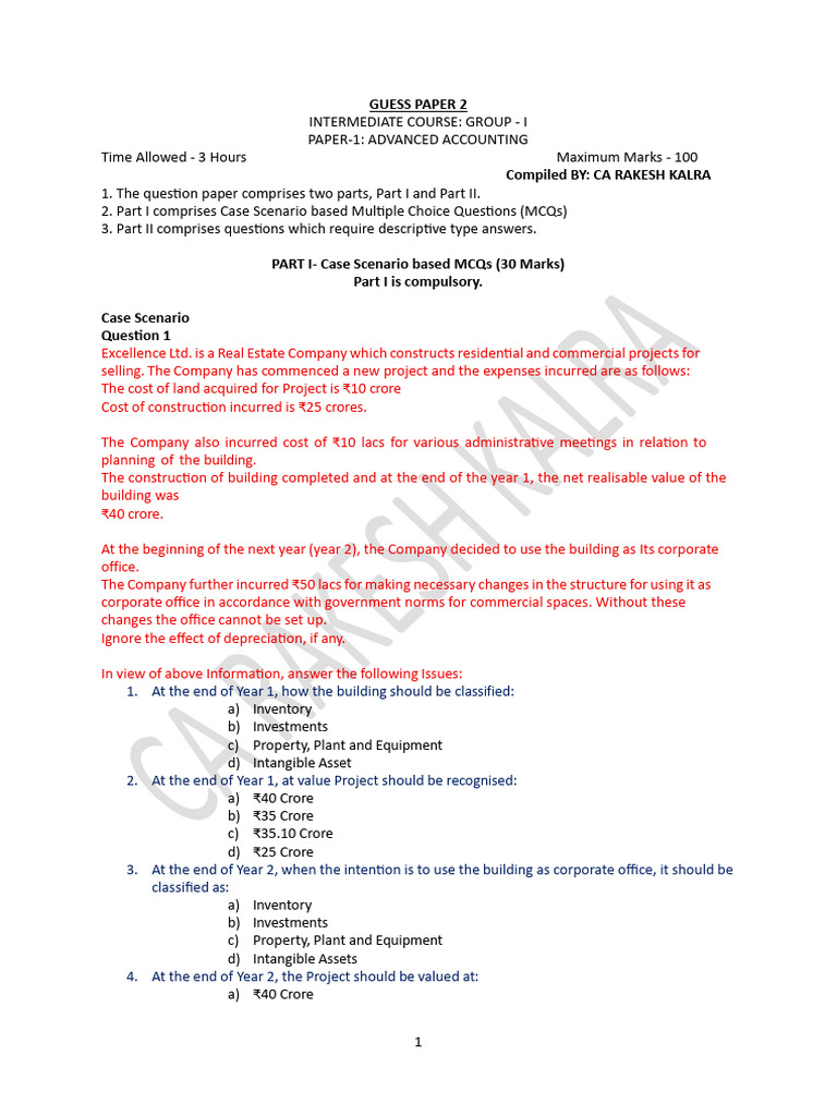 Guess Paper 2 for CA Inter Jan 2026 | PDF | Equity (Finance) | Expense