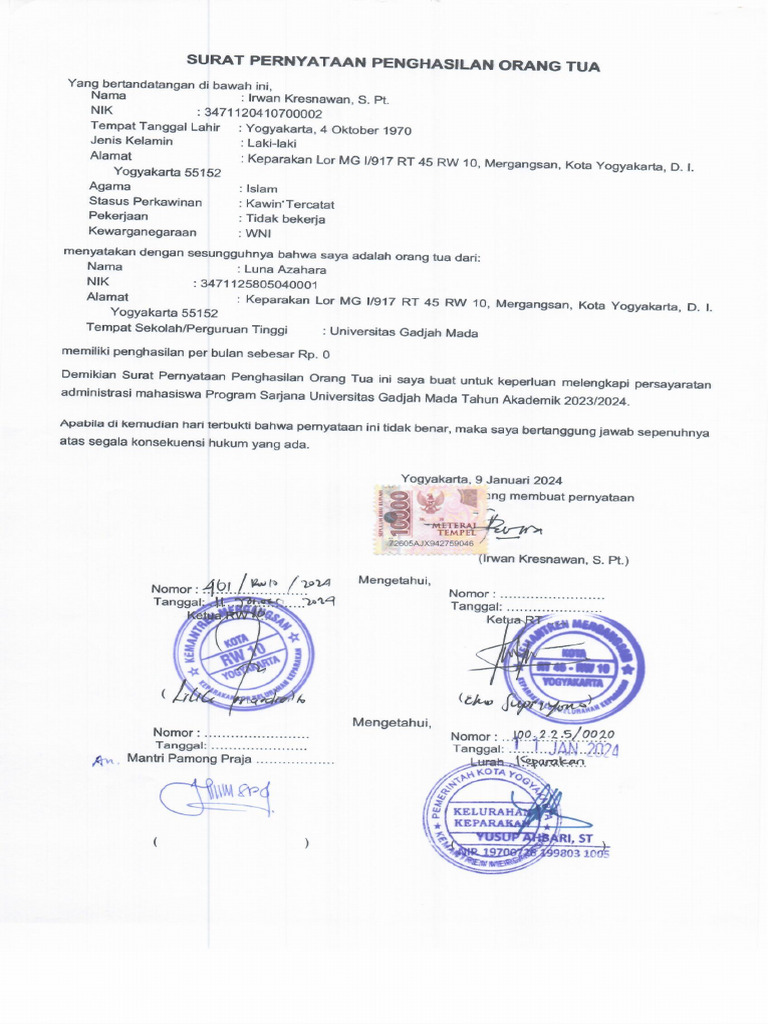 Scan Penghasilan Ortu | PDF