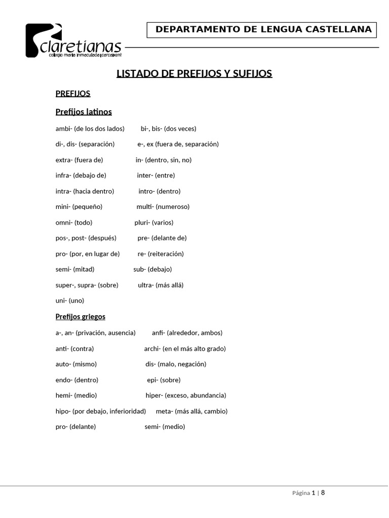 Prefijos y Sufijos en Español | PDF