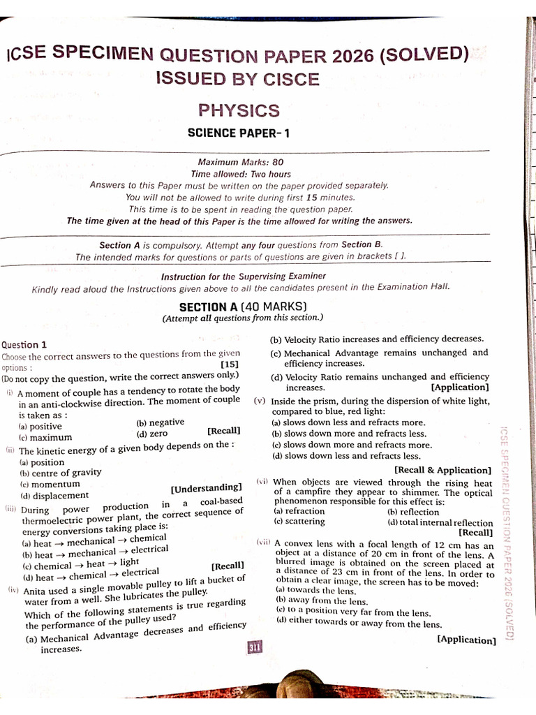 Official Sample Paper Icse With Answer Key | PDF