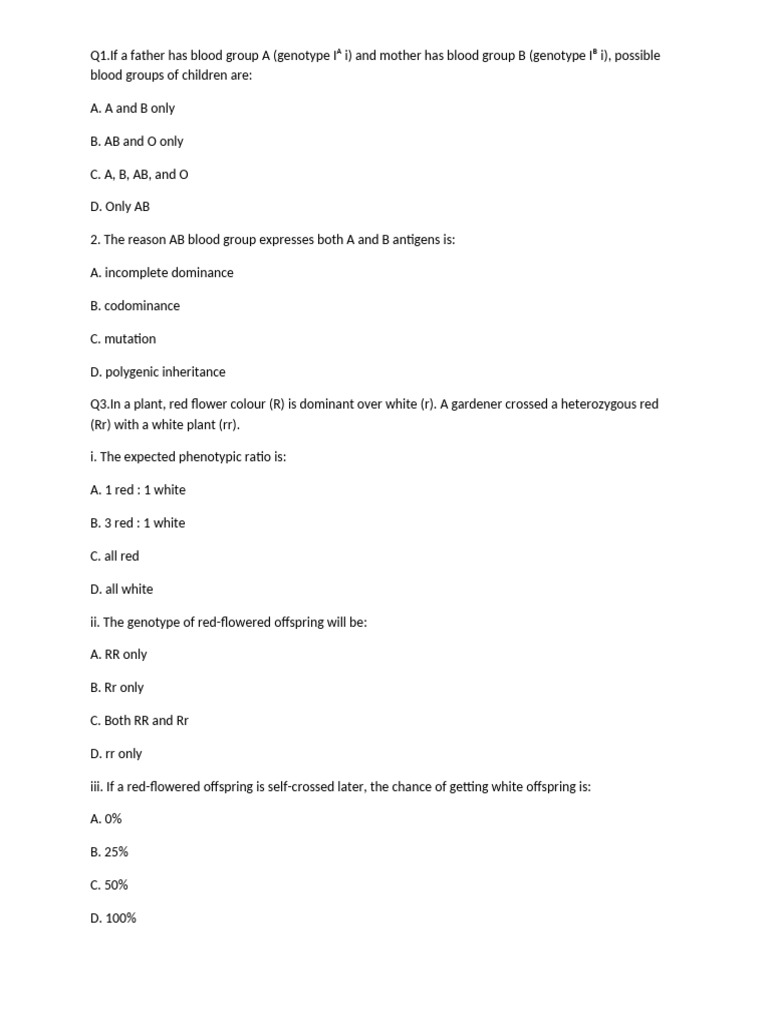 Genetics Quiz: Blood Types & Inheritance | PDF