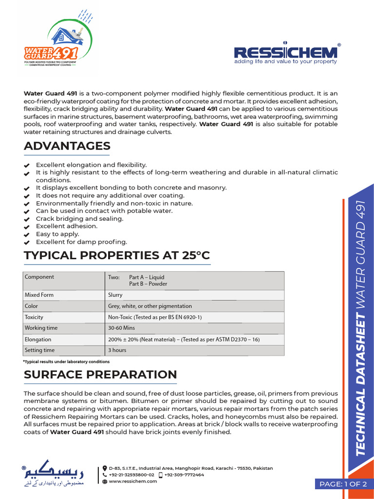 Water Guard 491 | PDF | Concrete | Mortar (Masonry)
