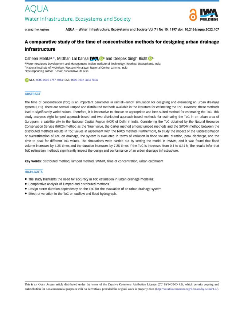 A Comparative Study of The Time of Concentration M | PDF | Discharge ...