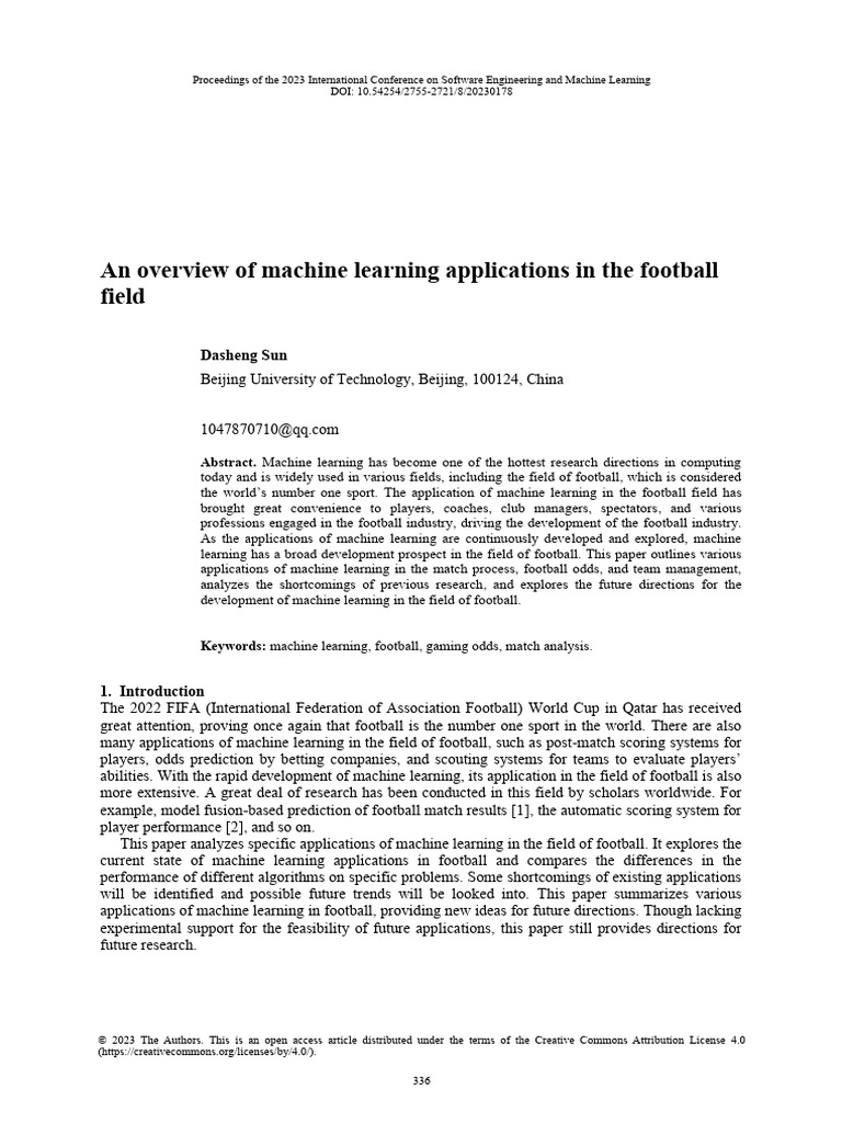 An Overview of Machine Learning Applications in The Football 387skqxmpi ...