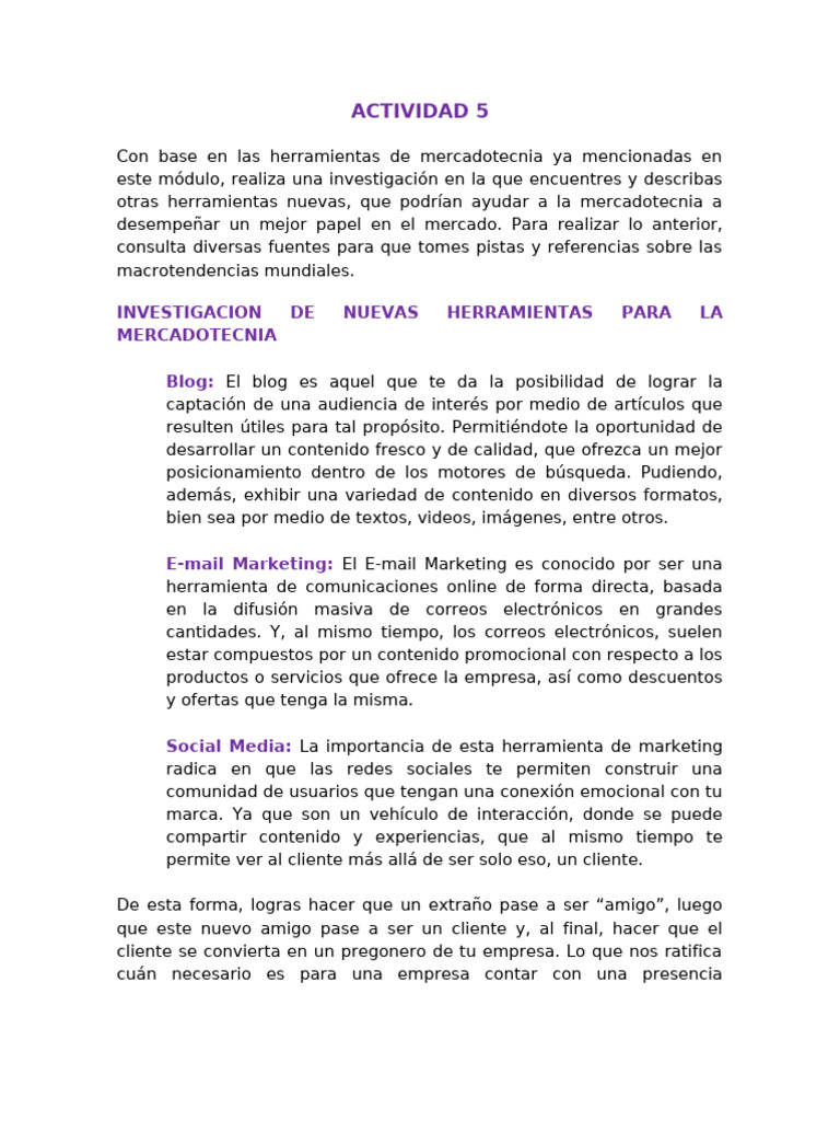 ACTIVIDAD 5 | PDF | Marketing | Publicidad digital