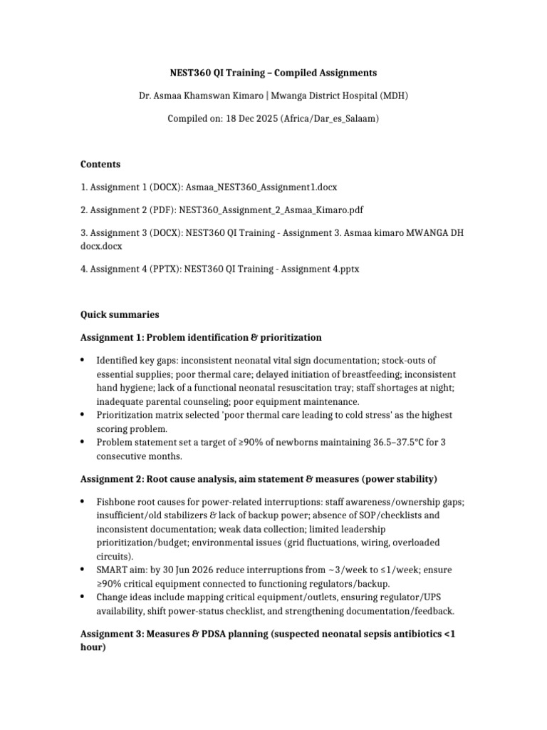 NEST360 QI Assignments Index Asmaa Kimaro | PDF