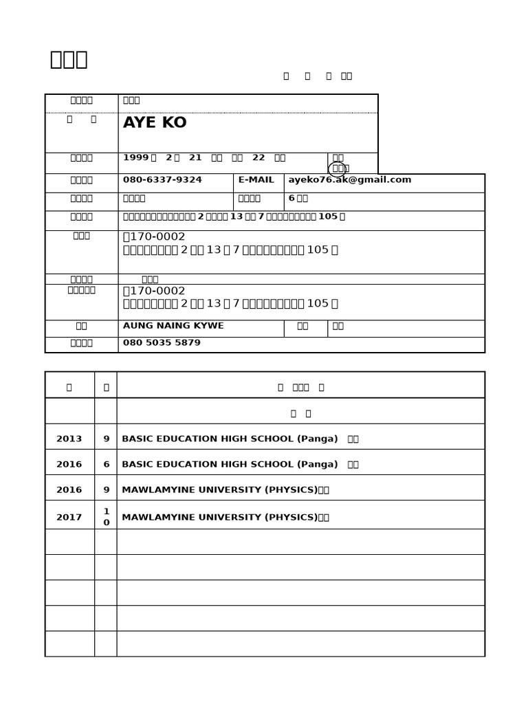 Aye Ko CV | PDF