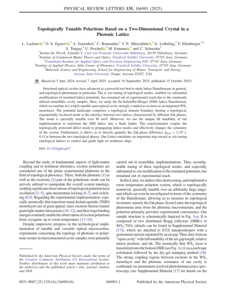 Topologically Tunable Polaritons Based on a Two-Dimensional Crystal in ...