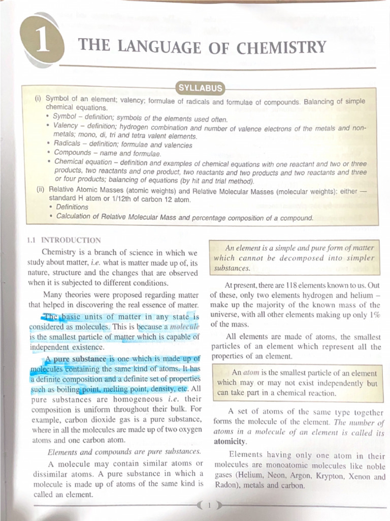 Chemistry Textbook Chapter 1 the Langauge Chemistry | PDF