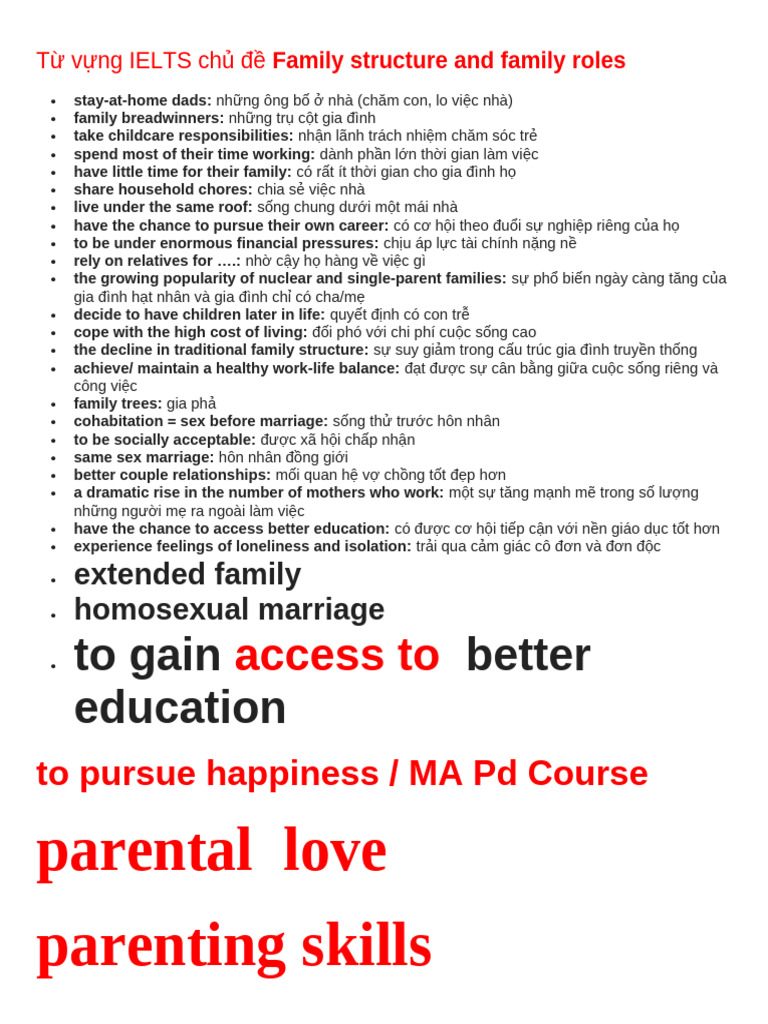 Từ vựng IELTS - Family structure and family roles | PDF