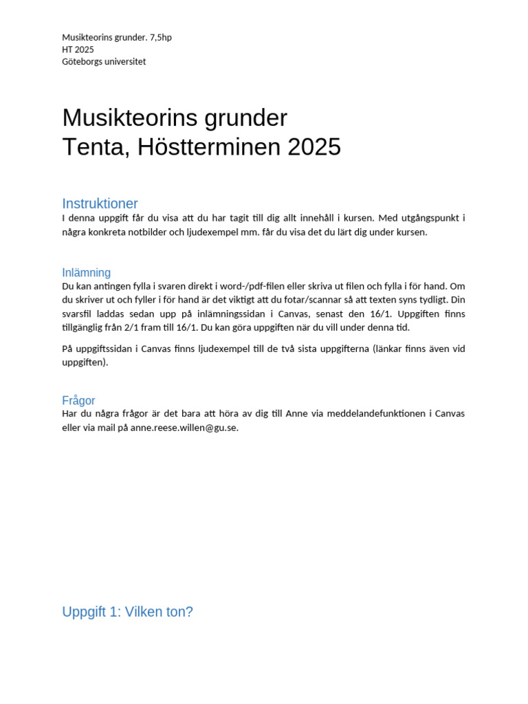 Tenta Musikteorins Grunder HT 25 Amar Ibrahim | PDF