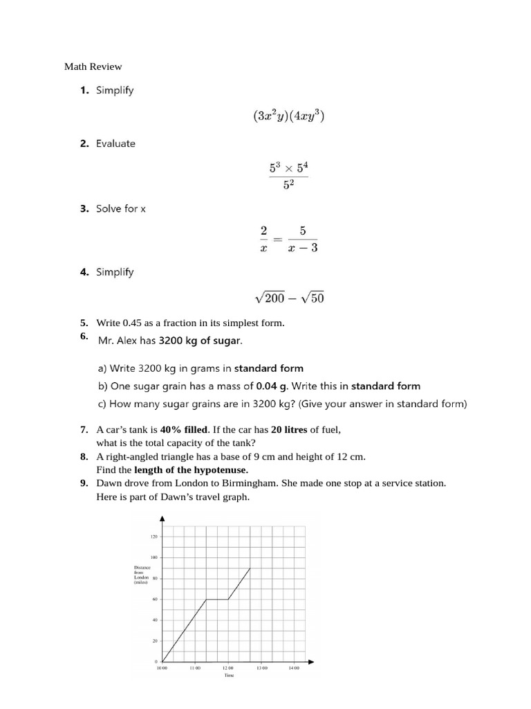 Essential Math Review Exercises | PDF