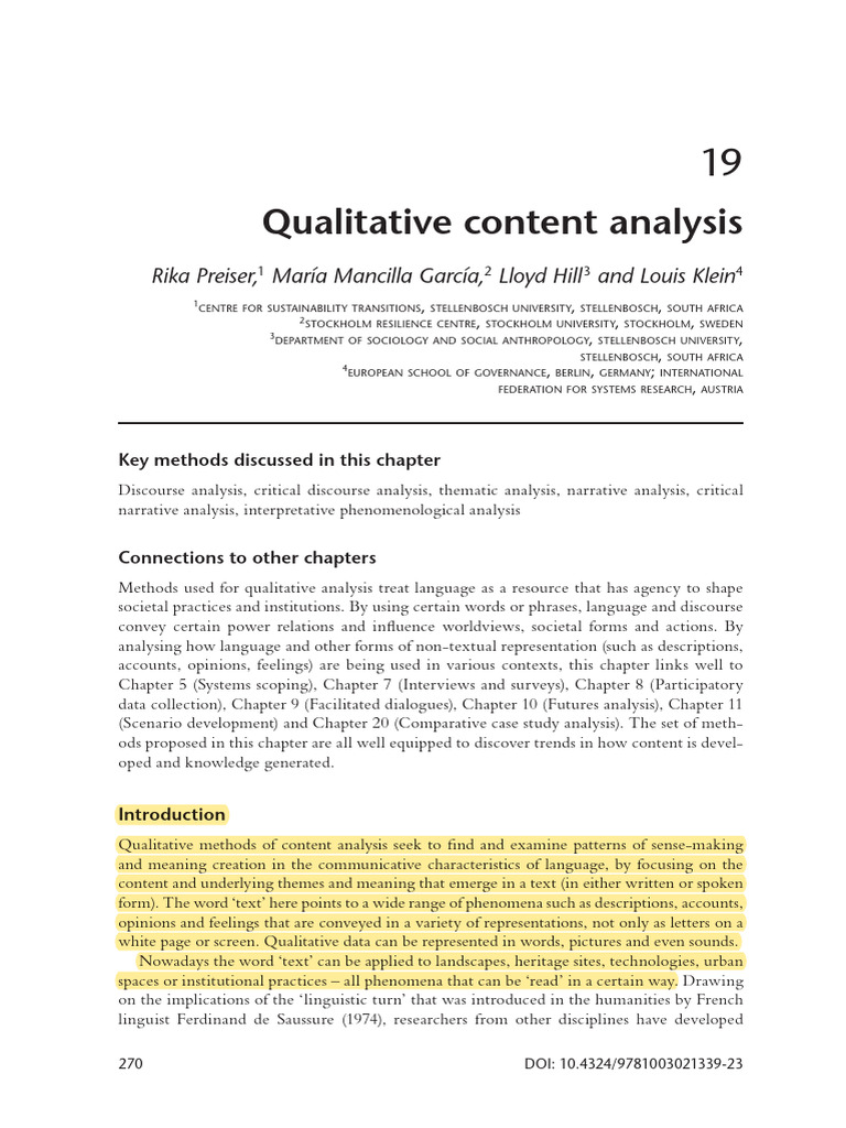Reading 1 – Qualitative Content Analysis (Excerpted) | PDF ...