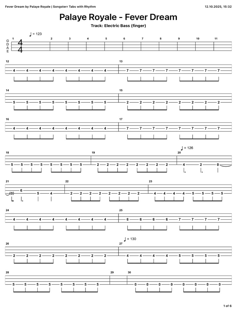 Palaye Royale - Fever Dreаm Electric Bass (Finger) Tab From Songsterr | PDF
