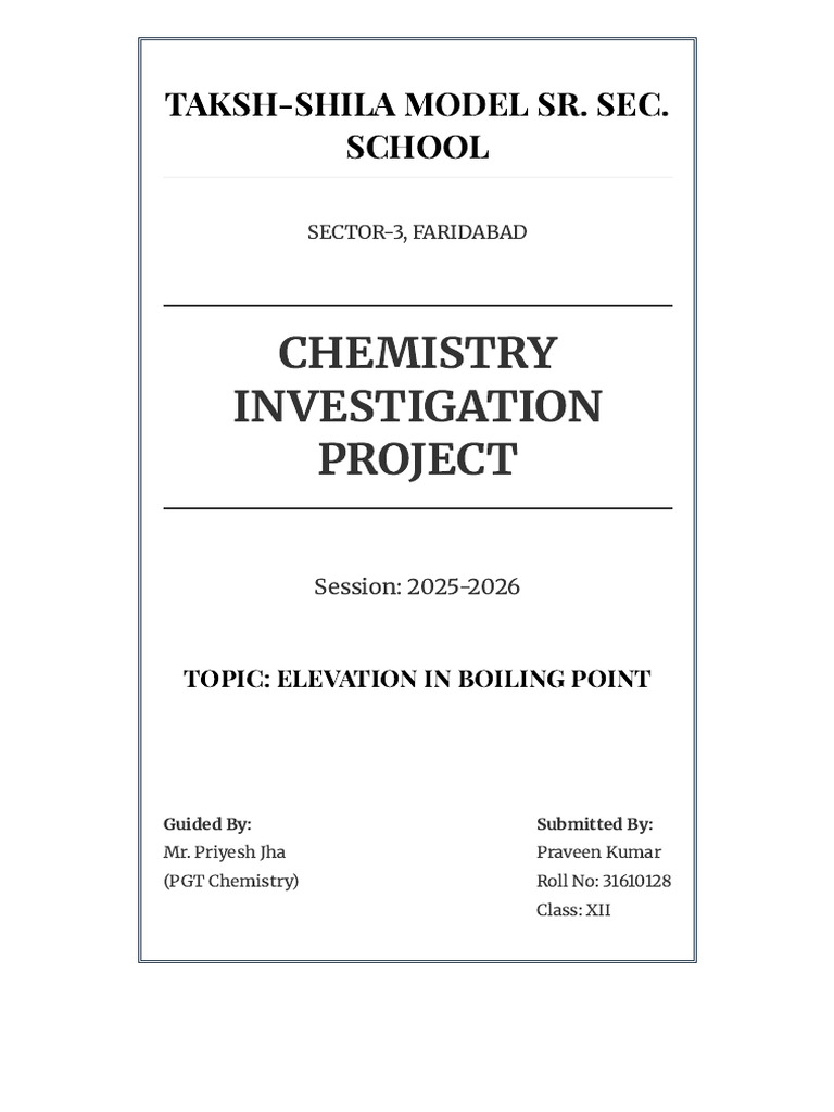 Chemistry Project - Elevation in Boiling Point | PDF