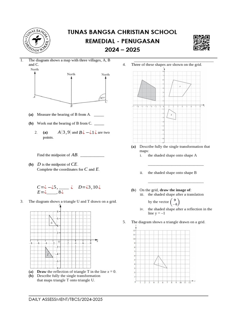 Grade 7 - 22425REMEDTUG2 - Geometry and Measurement - Answer the ...