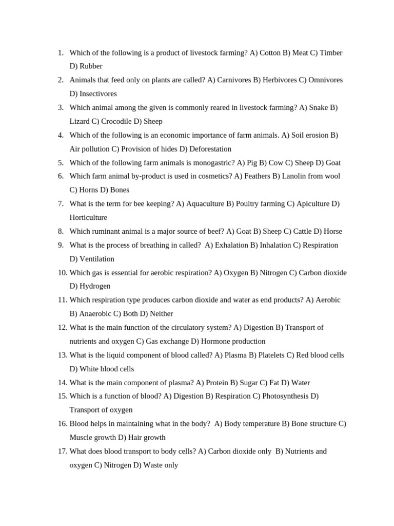 Livestock Farming and Animal Biology Quiz | PDF | Digestion | Ruminant