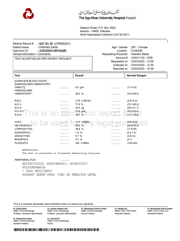 AKUH PatientReport2025!04!19T144709Z | PDF | White Blood Cell ...