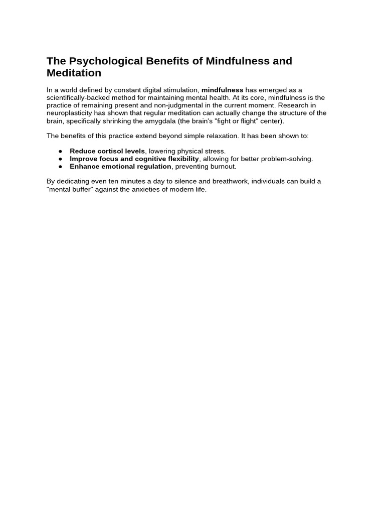 Mindfulness and Meditation Benefits | PDF