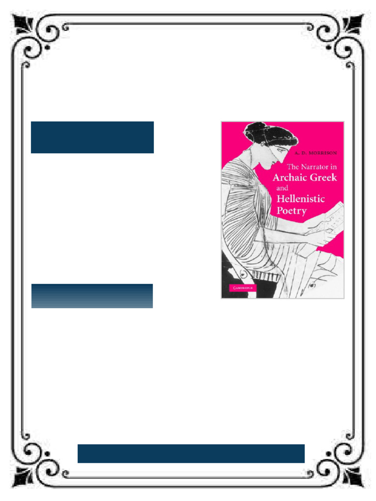 The Narrator in Archaic Greek and Hellenistic Poetry 1st Edition Andrew ...