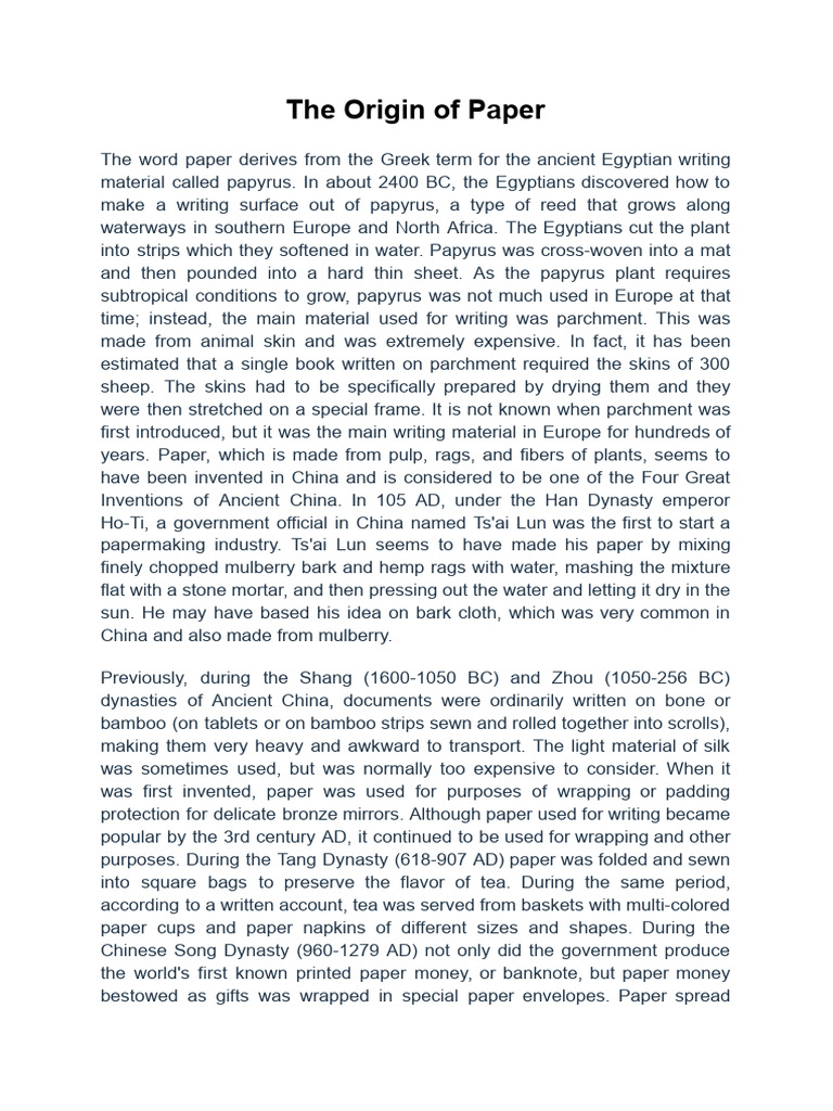 The Origin of Paper | PDF | Papermaking | Paper
