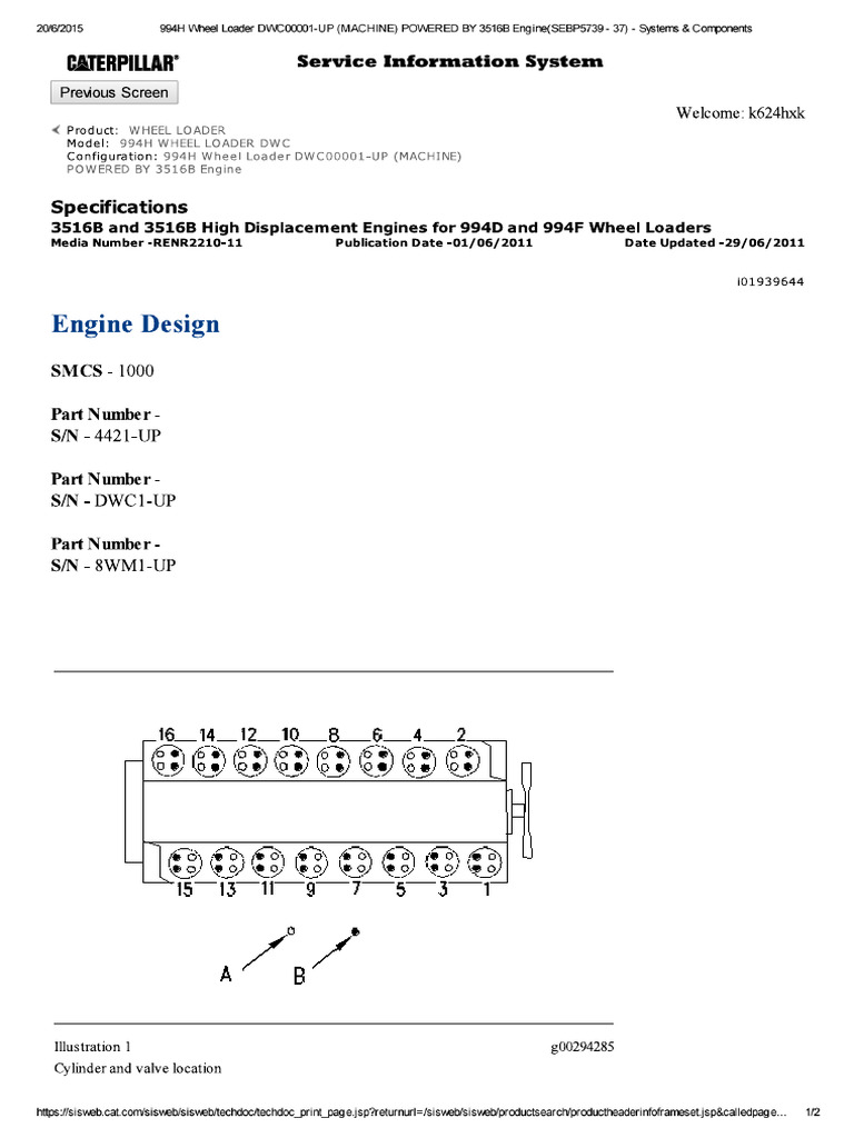 Specification Moteur 994h Wheel Loader Dwc000.. | PDF