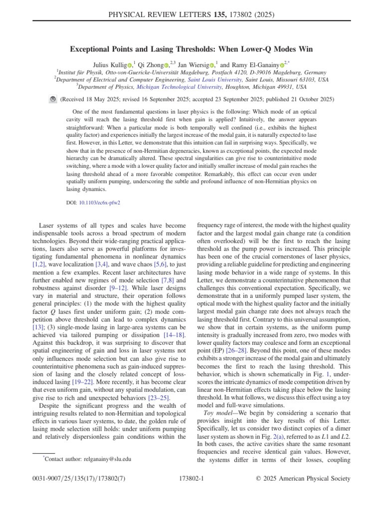 Lasing Dynamics at Exceptional Points | PDF | Laser | Optics