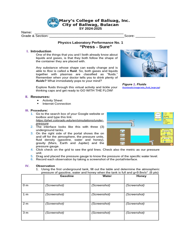 Physics PETA #1 - Press-Sure | PDF | Pressure | Water